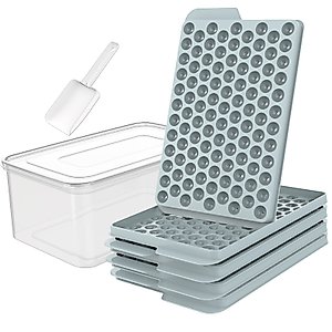 Miaowoof Mini Ice Cube Trays, 0.6in Small Maker for Freezer Easy Release, 104x4 PCS Ball Mold with Bin & Scoop, Tiny Tray Crushed Chilling Drinks Coffee Juice Cocktail