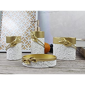 Hymmah Bathroom Accessories Set,Golden Design Toothbrush Holder,Farmhouse Bathroom Decor,4 Pcs Resin Gift Set Apartment Necessities, Contain Toothbrush Cup,Soap Dispenser,Soap Dish,Tumbler