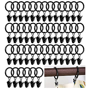 HAOBAOBEI 45 Pack Curtain Rings with Clips, Metal Matte Vintage Drapery Clips with Rings, Rustproof Decorative Drapery Curtain Clip Rings Hooks, 1 Inch Interior Diameter, Fits up to 5/8" Rod, Black