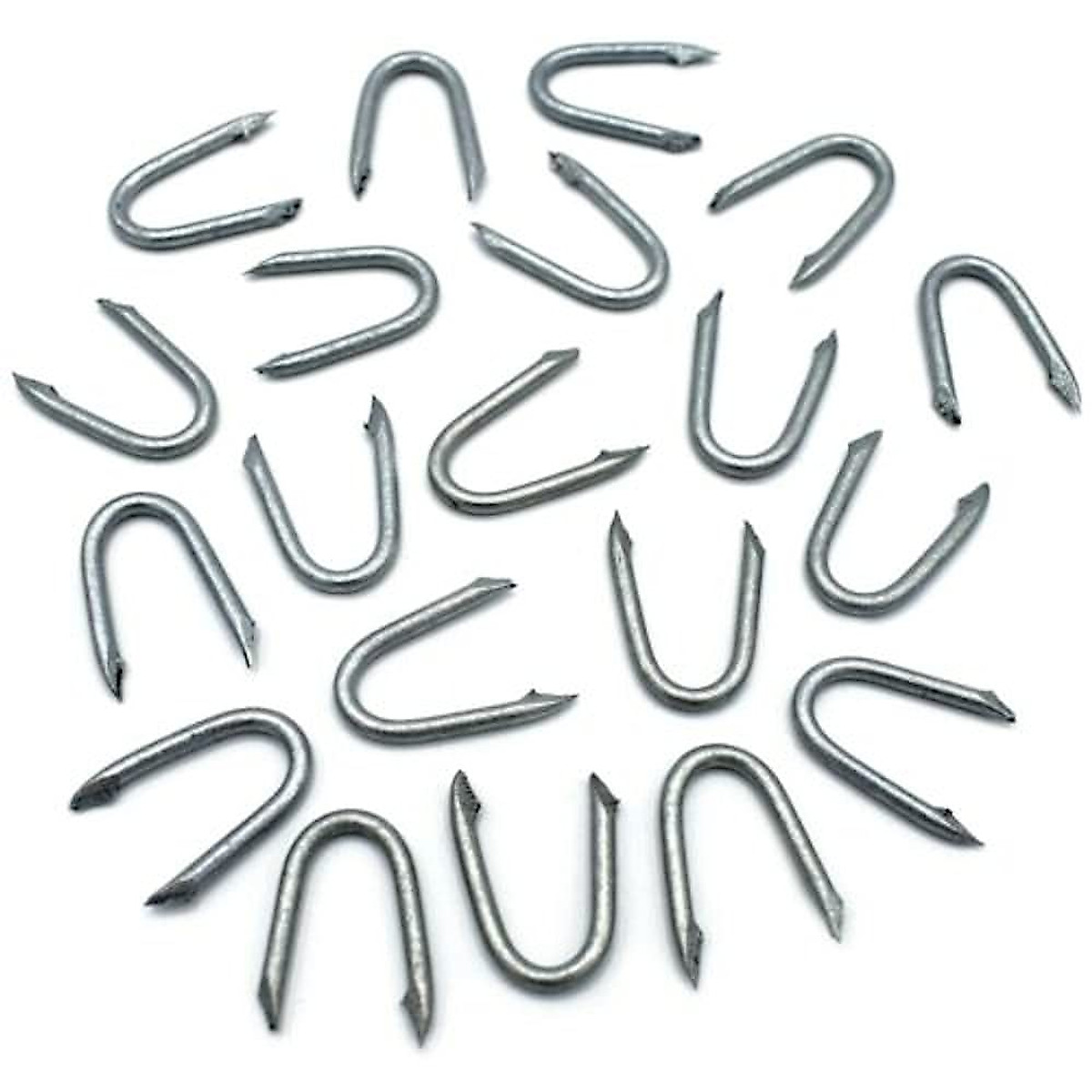 Merriway BH03721, 20 mm (3/4 inch) x 2.1 mm-100 g (Approx. 96pcs) 20 mm x 2.1 mm Galvanised Netting Staple U Nail, Grey