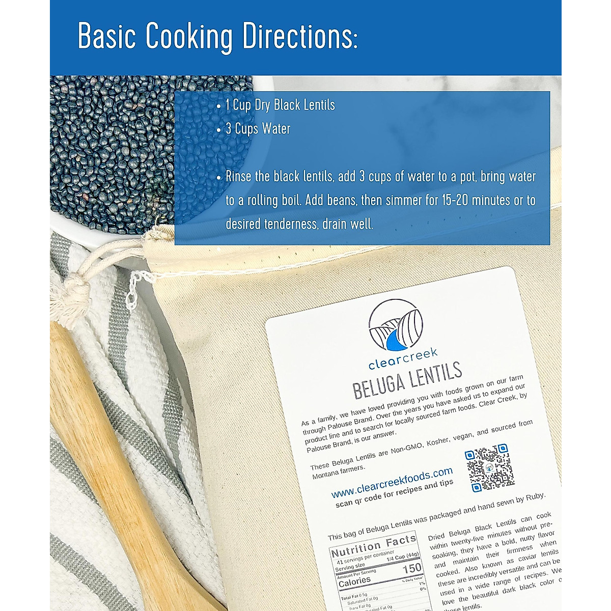 Lentils | Black Beluga | 4 lb Bag | Non-GMO | Kosher | Vegan | Non-Irradiated