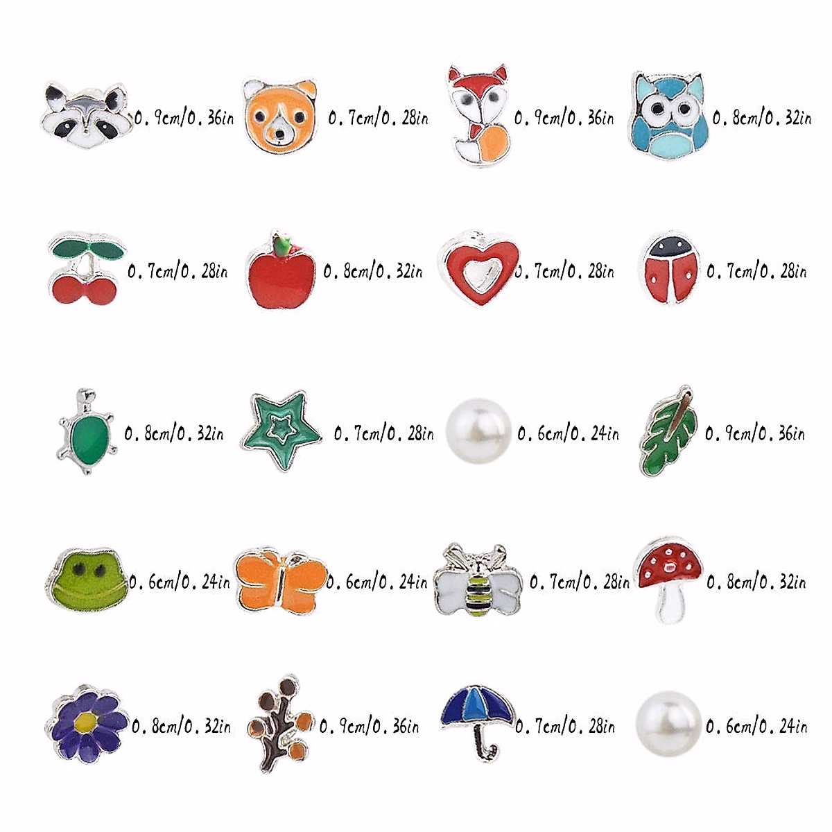 HOVEOX 20 Pairs Stud Earrings Stainless Steel Mixed Color Cute Animals Fruit Mushroom Cherry Pearl Fox Bear Butterfly Bee Owl Flower Star Heart Stud Earrings Set for Women