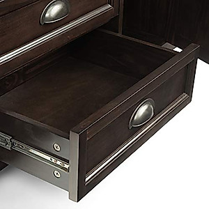 SIMPLIHOME Burlington SOLID WOOD 72 inch Wide Transitional TV Media Stand in Mahogany Brown For TVs up to 80 inches for the Living Room and Entertainment Center