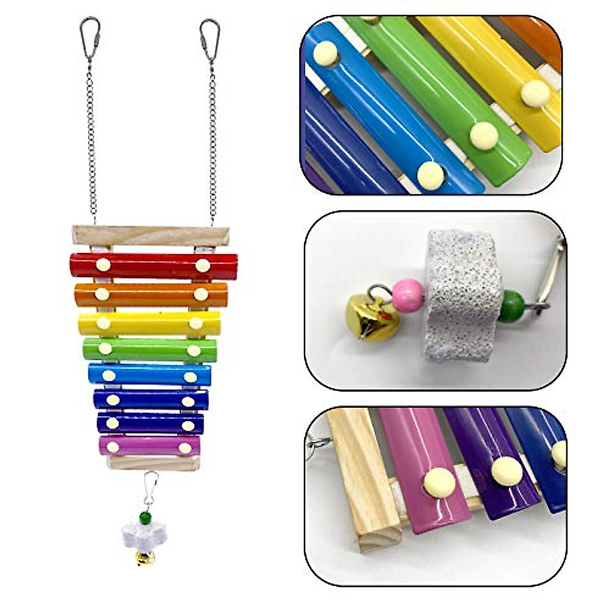 EBaokuup 3PCS Chicken Toys for Coop Accessories, Chicken Xylophone Toy, Suspensible Wooden Chicken Toys for Hens Chicken Stand Toy, Chicken Vegetable Hanging Feeder Chicken Veggies Skewer Fruit Holder