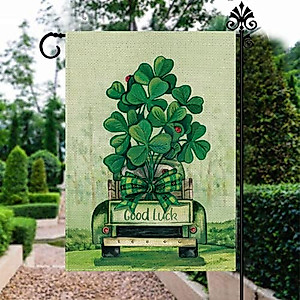 St Patricks Day Garden Flag Good Shamrock Luck Truck Vertical Burlap Double Sided Flag 12.5 x 18 Inch St Patricks Day Yard Outdoor Decorations