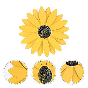 Happyyami Floral Wall Sculpture Metal Daisy Wall Art Inspirational Wall Sculptures Sunflower Hanging Figurine Wall Hanger Ornaments for Balcony Decor Yellow Garden Wall Art