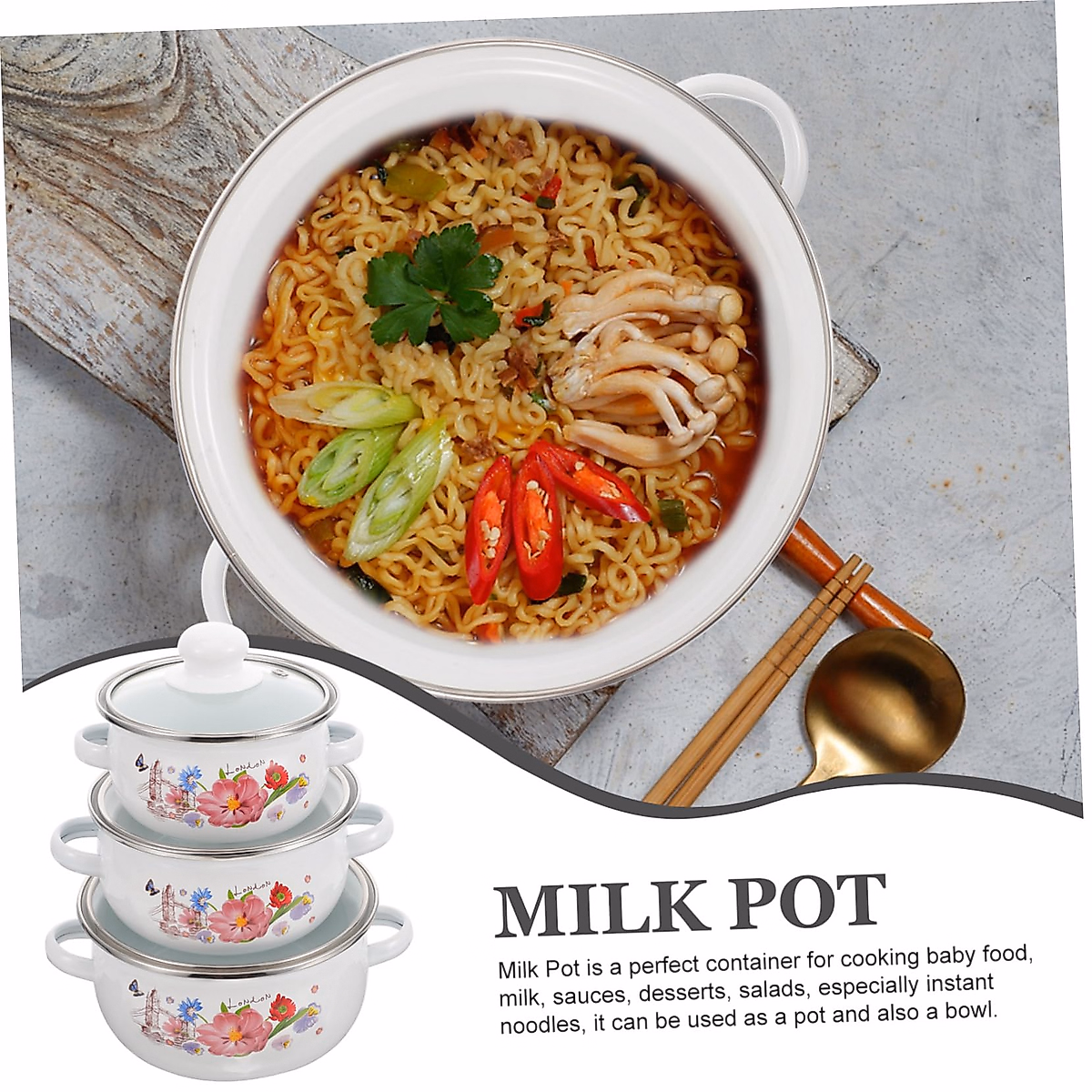 GANAZONO 3Pcs Enamel White Cooking Pot wear-Resistant stockpot Delicate Soup Pot Vintage Soup Pot Soup Pot with lid Vintage stockpot Multipurpose Pot Old Fashioned Cooking Utensils