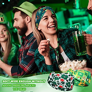 Giegxin 10 Pcs Halloween Headband for Women Wide Knotted Elastic Pumpkin Hairband Skull Head Cosplay Halloween Decoration(Shamrock)