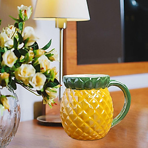 Fenteer Fruit Shape Coffee Mug Adorable Ceramic Coffee Milk Mug Teacup Funny Durable Water Cups Reusable for Festivals Home Daily Using Office, Pineapple