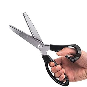 Fabric Pinking Shears Craft Scissors，Serrated Scalloped stainless Steel Handled Professional Sewing black Scissors, Scissors for Leather , Tailoring, Paper Crafts Hand shears etc. (Scalloped10mm)
