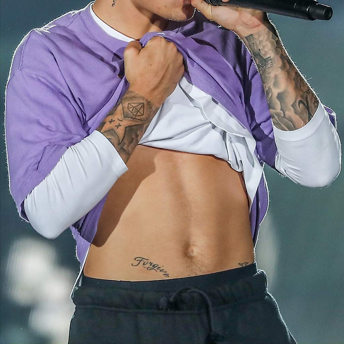 CARGEN Celebrity Life-Size Temporary Tattoos - Realistic Singer J.B Life-Size Temporary Tattoo Chest Back Arm Face Sleeves Fake Tattoo Stickers for Fans for Men Women for Boys Girls for Concert Party