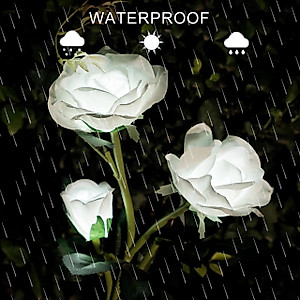 LoveNite Solar Rose Garden Lights, 2 Pack Realistic Solar Flower Lights, Waterproof LED Decorative Stake Landscape Lights for Patio Pathway Grave Cemetery Outdoor Decor (White)