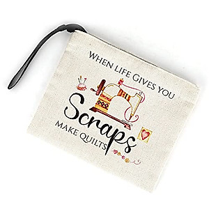 Sewing Gifts, Gifts for Quilters, Sewing Gifts for Sewing Lovers, Quilting Gifts for Women, Mom, Aunt, Sister, Grandma, Quilters for Birthday Christmas Gift Ideas – Scraps Make Quilts Makeup Bag