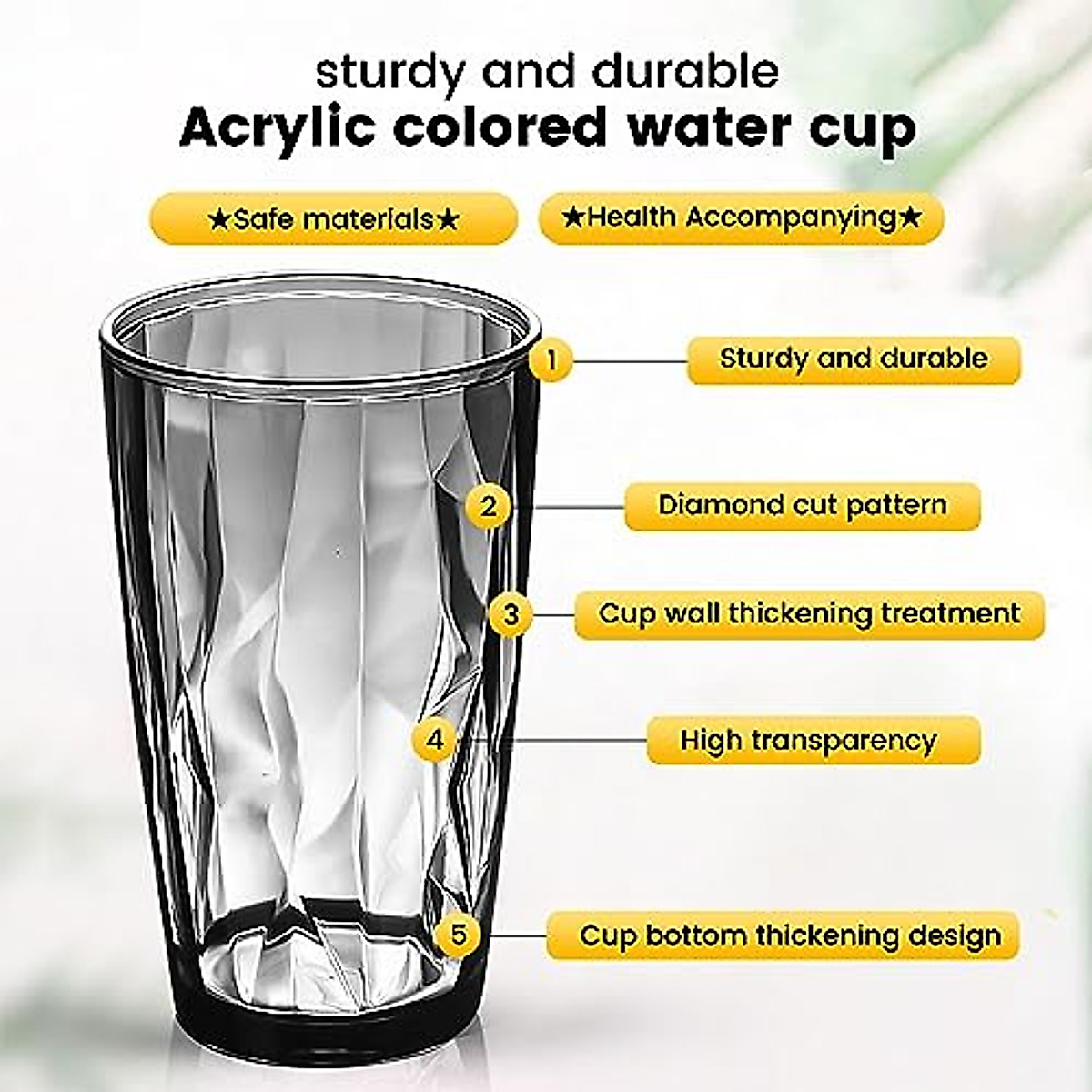 16oz Clear Acrylic Drinking Cups Plastic Tumblers Drinking Glasses Set Wine Glasses Beverage Cups Tumbler for Poolside Party, Stackable, Dishwasher Safe, Easy to Clean, Large Capacity