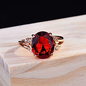 Ladies Oval Rubellite Gemstone Open Ring in Sterling Silver Emerald Ring Women's Classic Luxury Jewelry 3 Carat Full Cushion Cut Eternity Engagement Wedding Ring 580 (Red)