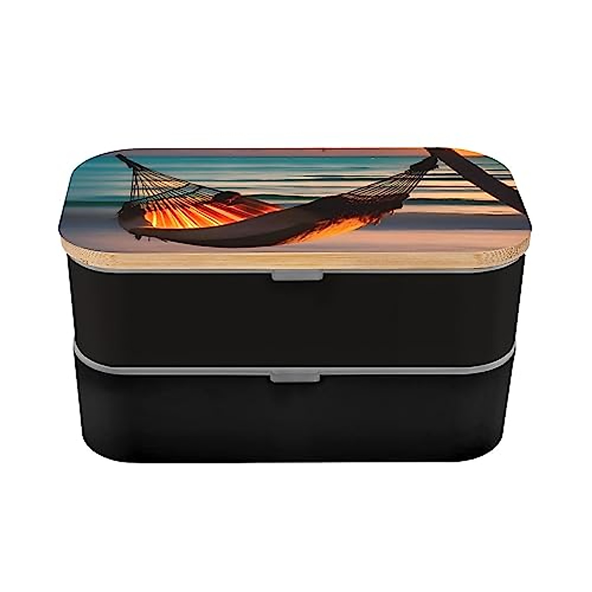 Sunset Beach Hammock Adult Lunch Box, Bento Box, With Cutlery Set Of 3, 2 Compartments, Rectangular, Lunch Box For Adults