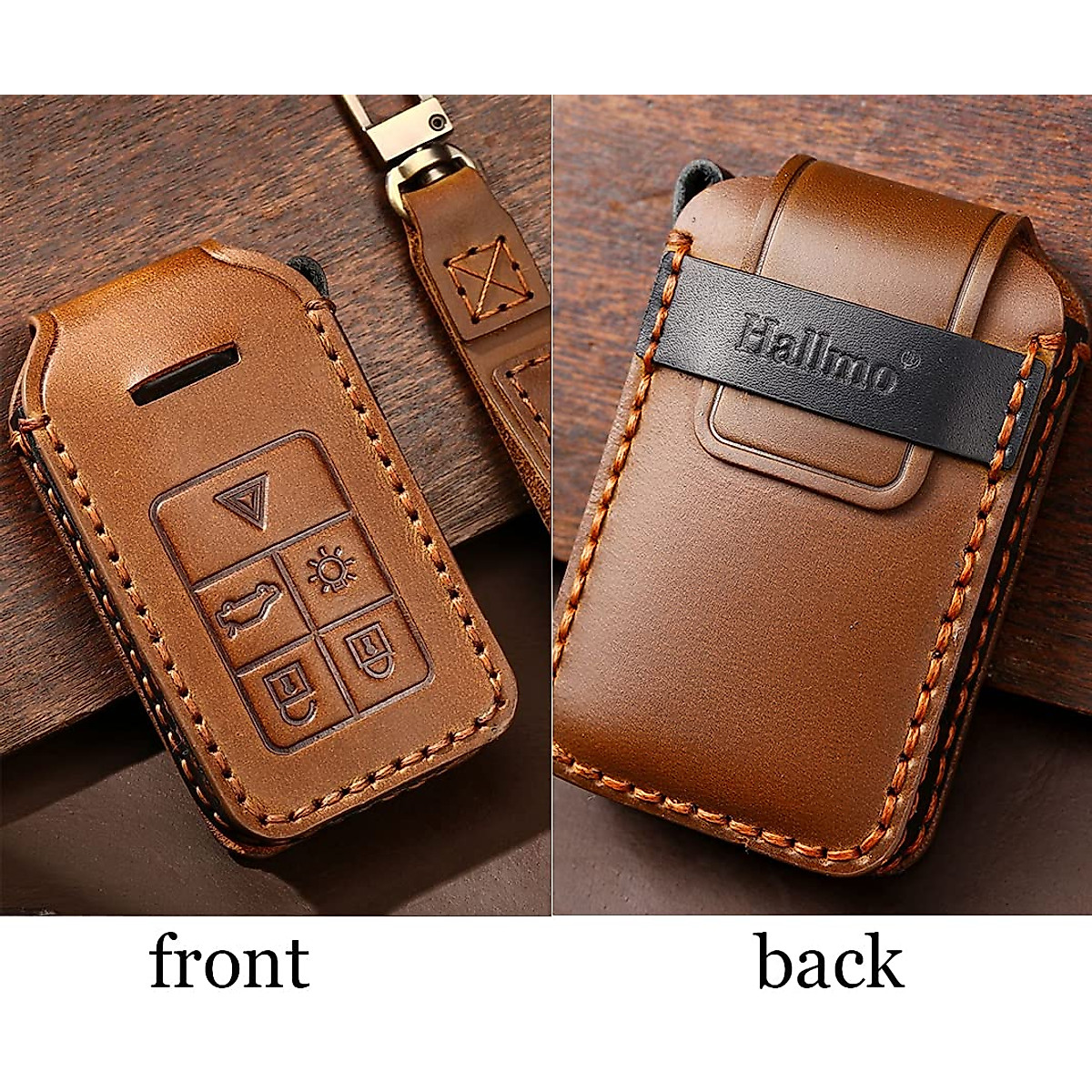 ontto 6-button Key Fob Cover for Volvo Premium Leather Key Protector Black