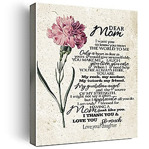 Wailozco Gifts for Mom - Hangable Canvas Poem Prints Framed Poster Wall Art for Mom from Daughter-Meaningful Mom Gifts,Mom Home Bedroom Living Room Wall Decor- Carnation