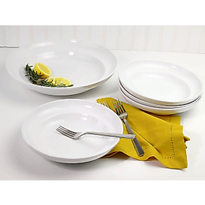 EuroCeramica Essential Bowls Set, 4 Piece 8.9'' Entrée Bowls and 1 Piece 12.99'' Serving Bowl, Classic White