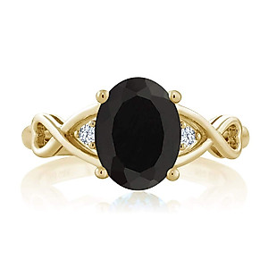 Gem Stone King 18K Yellow Gold Plated Silver Black Onyx Ring For Women (2.09 Cttw, Oval 9X7MM, Gemstone Birthstone, Available in size 5, 6, 7, 8, 9)