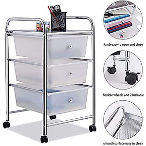 GOFLAME 3-Drawer Storage Cart, Rolling Storage Drawer Organizer with Mesh Top, Handle and 2 Lockable Wheels, Mobile Drawer Storage Unit for Home and Office