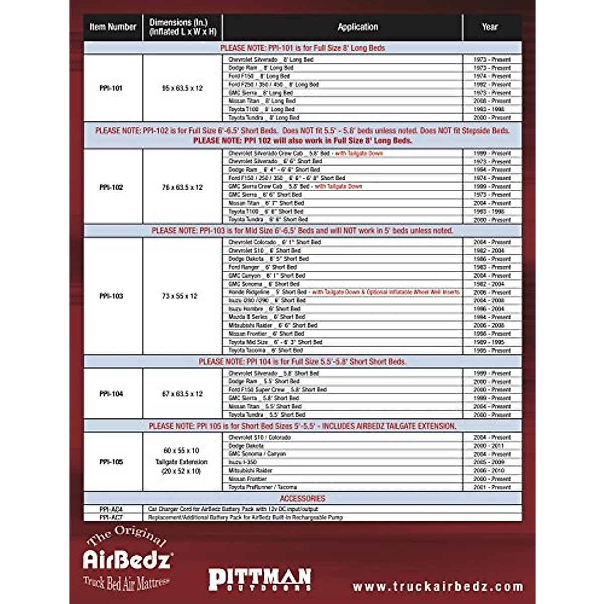 Pittman Outdoors PPI 102 AirBedz Original Truck Bed Air Mattress for 6'-6.5' Full Sized Short Truck Bed, Blue