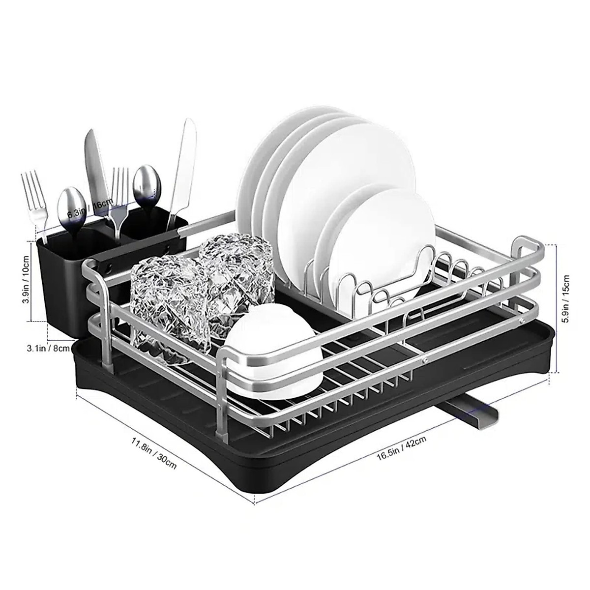 1pc Dish Drying Rack, Space-Saving Dish Rack, Dish Racks for Kitchen Counter, Durable Stainless Steel Kitchen Drying Rack with A Cutlery Holder, Drying Rack for Dishes, Knives, Spoons, and Forks