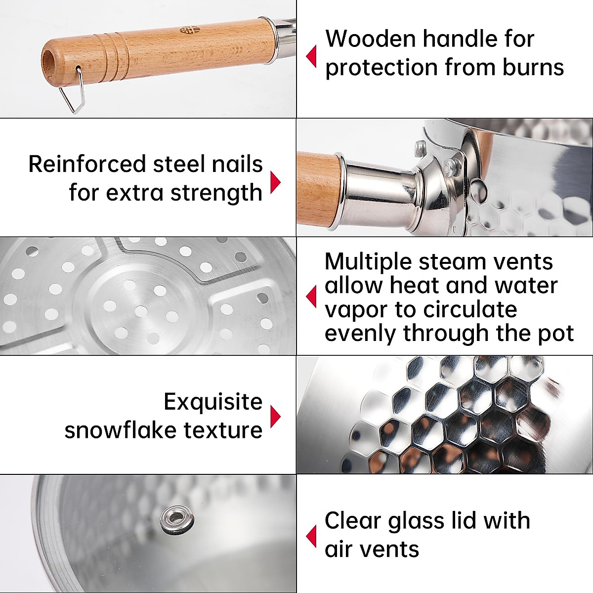 WANGYUANJI Stainless Steel Saucepan with Steamer and Glass Lid,7"Nonstick Snow Flat Pot for One Person,1.8 Quart Multi-Purpose Saucepan Set for Deep-Frying,Steaming,Boiling and Stir-Frying