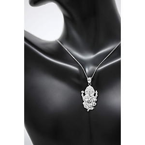 CaliRoseJewelry Sterling Silver Hindu Lord Ganesh Ganesha Elephant Hindu God of Fortune Charm Pendant Necklace, 16"