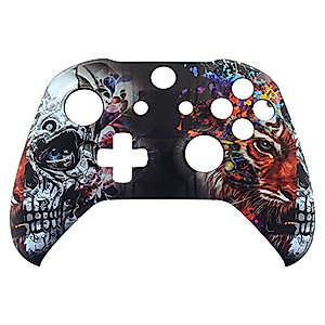 eXtremeRate Tiger Skull Faceplate Cover, Soft Touch Front Housing Shell Case, Comfortable Soft Grip Replacement Kit for Xbox One S & Xbox One X Controller - Controller NOT Included