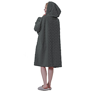 Easy-Going Oversized Wearable Blankets, Cozy and Plush Jacquard Flannel Hoodie Blanket with Front Pocket, Adults, Dark Gray