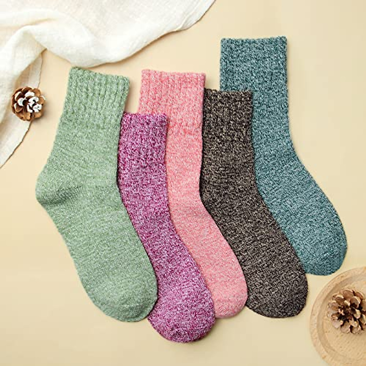 5 Pairs Wool Socks for Women Gifts Winter Warm Thick Knit Cabin Cozy Crew Socks Multi G