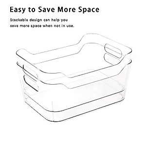 Set of 6 Refrigerator Organizer Bins, Pantry Organization and Storage, Clear Plastic Stackable Food Storage Bins with Handles, for Refrigerator, Freezer, Cabinet, Kitchen, BPA Free