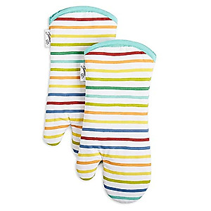 Fiesta Tropical Stripe Oven Mitt Set, 7"x13", Multicolor/Aqua/Yellow/Red/Blue, 2 Piece