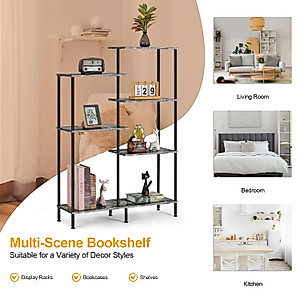 Ebeneze Bookshelf, Z-Shelf Bookcase, Freestanding Multifunctional Display Shelves, Wood Decorative Storage Shelving, 6-Tier Modern Shelf for Living Room, Home Office and Bedroom, Oak Grey