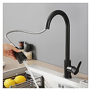 Brushed Nickel Kitchen Faucet Single Hole Pull Out Spout Kitchen Sink Mixer Tap Stream Sprayer Head Chrome/Black Mixer Tap ( Color : Brushed )