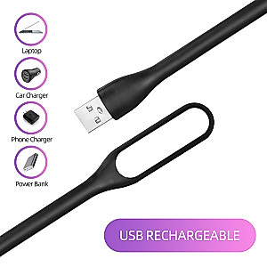 FINENIC USB LED Light Lamp for Power Bank (10 PCS) Portable Eye Care Mini Night Light with Flexible Arm, USB Gooseneck Reading Lamps Book Light,Compatible for Desktop, Notebook Laptop (10-Black)