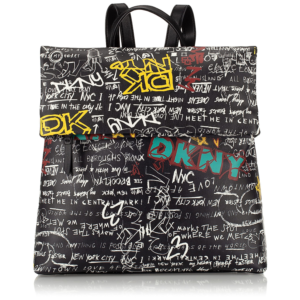 DKNY Women's Multipurpose Fashion Backpack, Black Iconic Graffiti Tilly, One Size