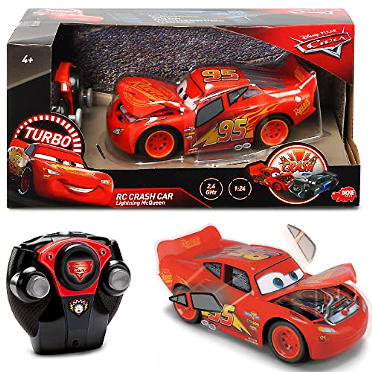 DICKIE TOYS Jada Toys Disney Pixar Cars 1:24 Lightning McQueen RC Remote Control Car 2.4 GHz, Toys for Kids and Adults, Colourful (203084018)