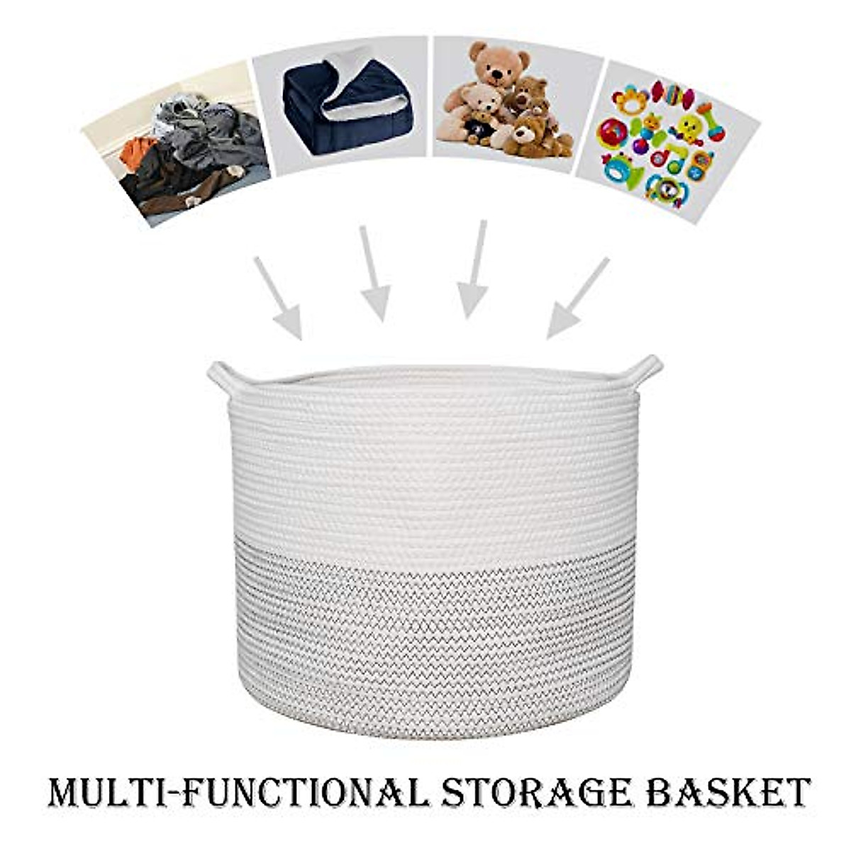 Cotton Rope Basket, 15.7 x 13.8inch Laundry Blanket Storage Basket with Easy-Carry Handles, Baby Nursery Bin for Home Décor and Organizing