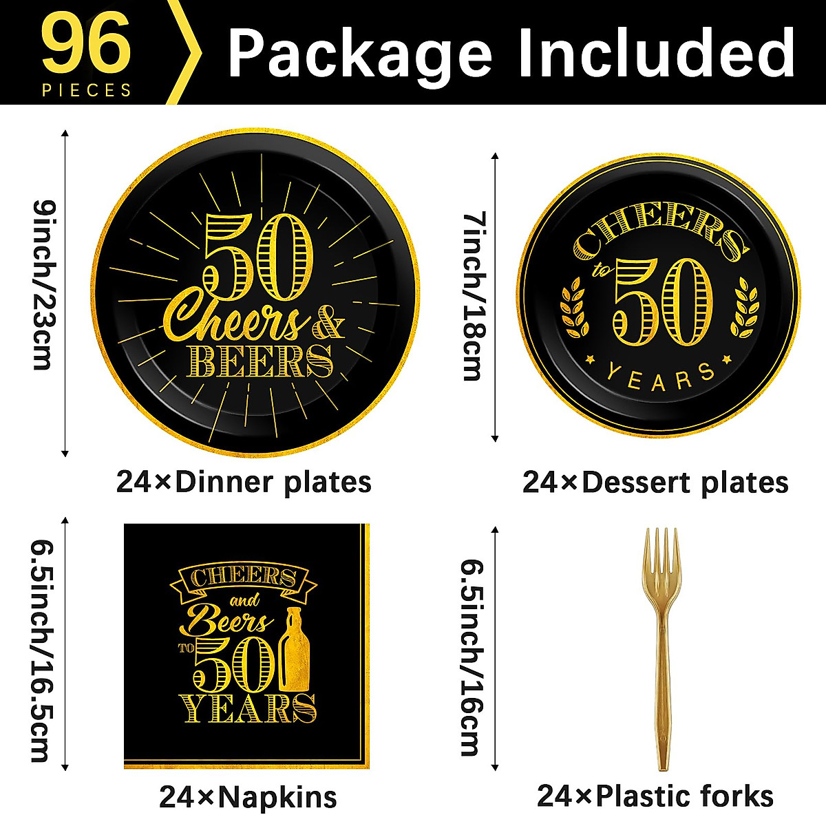 96 Pcs Cheers 50th Birthday Plates and Napkins Party Supplies Cheers to 50 Years Tableware Set 50th Party Birthday Decorations Favors for Men Women for 24 Guests
