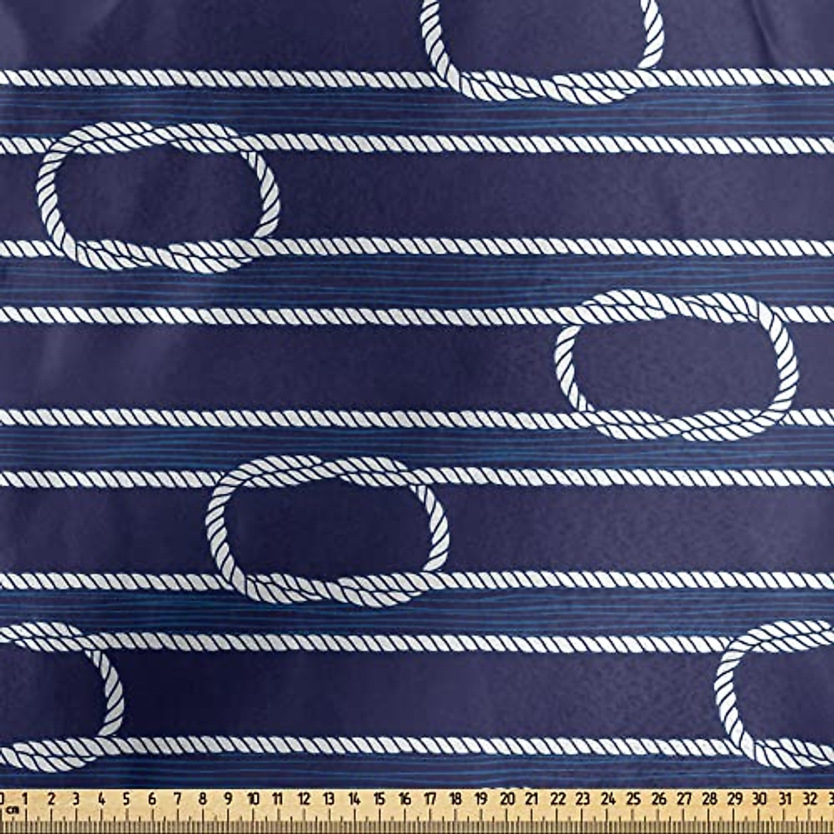 Ambesonne Navy Blue Fabric by The Yard, Marine Inspired Pattern Knots Aquatic Composition Abstract Ornamental, Decorative Satin Fabric for Home Textiles and Crafts, Dark Blue White