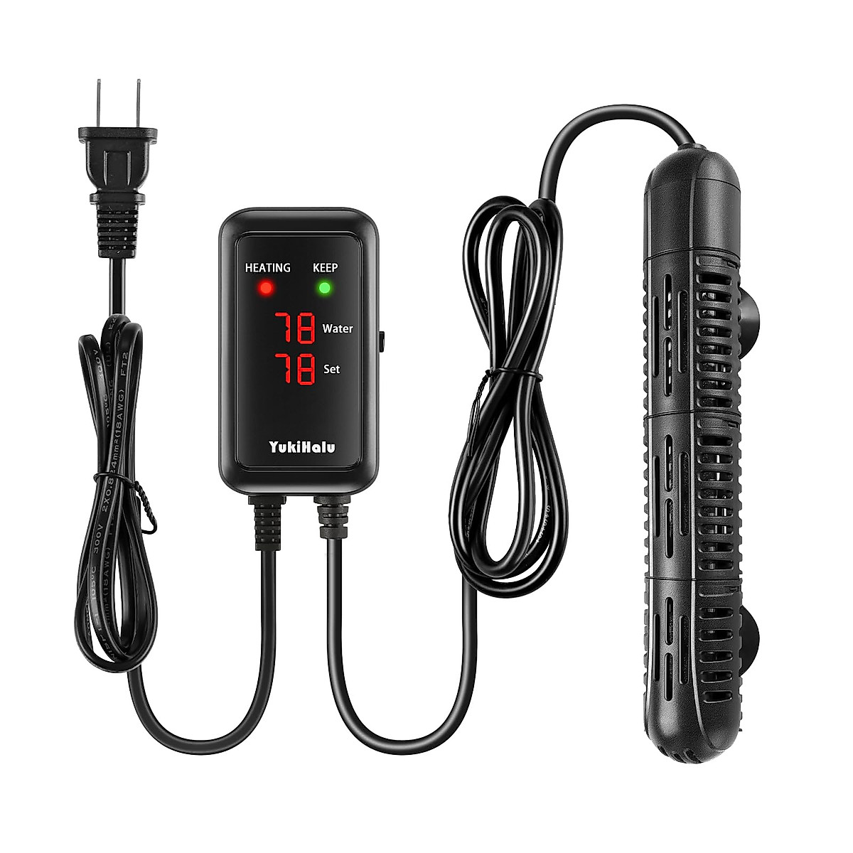 YukiHalu Aquarium Heater 50/100/200/300/500W with Protective Case, Fish Tank Heater, Temperature Adjustable, External Temperature Controller, LED Display, Used for 10/20/40/75/120 Gallons (200W)