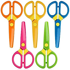 LOVESTOWN 5 PCS Pre-School Training Scissors, Plastic Safety Scissors Child-Safe Scissors Toddler Scissors Age 3 for Toddler Arts and Crafts