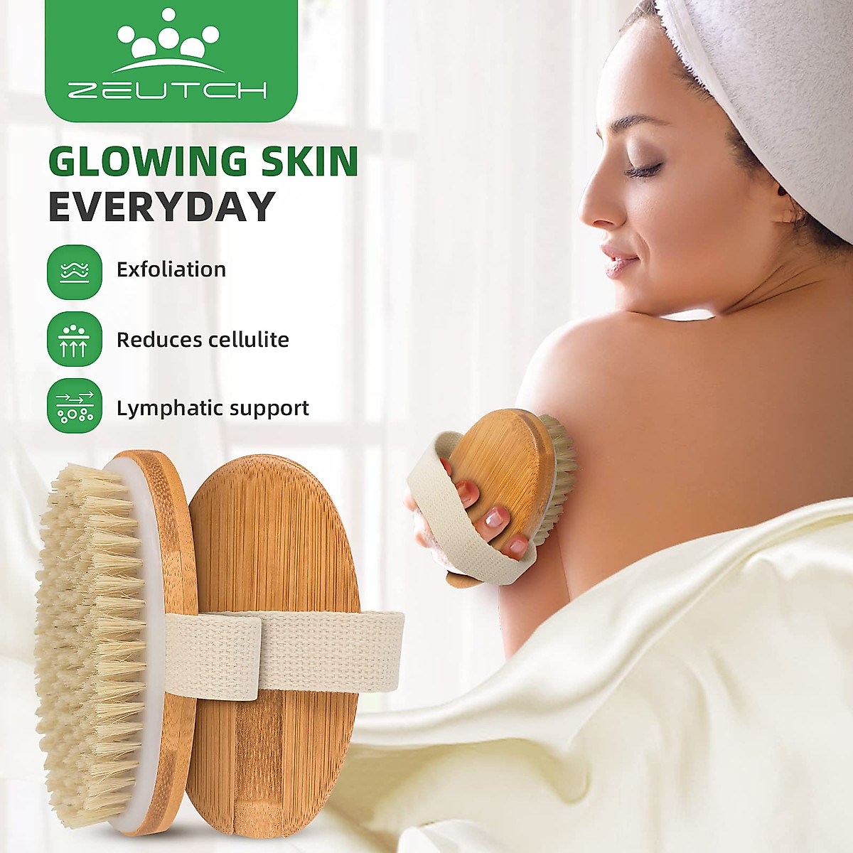 Premium Dry Brushing Body Brush Set for Lymphatic Drainage and Cellulite Treatment, Boar Bristle Long Handle Face Cleansing Brush for A Glowing Skin, 5 Pack