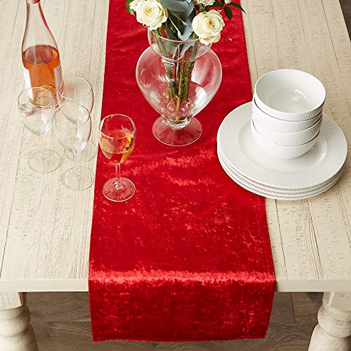 DII Velvet Collection Tabletop, Table Runner, 14x72, Red