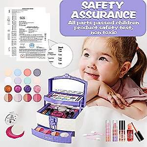 Mathea Kids Makeup Kit for Girls, Washable Non-Toxic Play Makeup, Real Makeup Girl Toys, Makeup Set for Girls, Easy to Storage and Portable, Birthday Toys Gift for 3 4 5 6 7 8 9 10 11 12 Years Old Kid