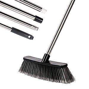 YCUTE Push Broom Brush, Multi-Surface Soft Sweeping Broom with 54” Adjustable Stainless Steel Long Handle for Bathroom, Kitchen, Store, Office, Patio, Garage, Deck, Concrete, Wood, Stone, Tile Floor