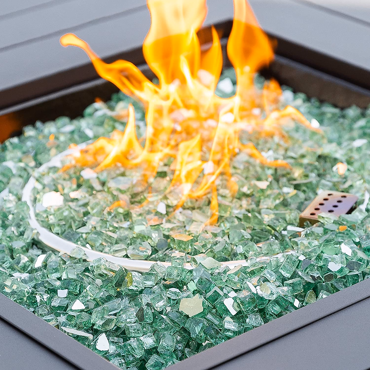 SHERBECK Fire Glass 1/2 Inch Reflective Tempered Fire Pit Glass Rocks for Propane or Gas Fire Pit 10 Pounds Cobalt Blue （Gift Package） Green