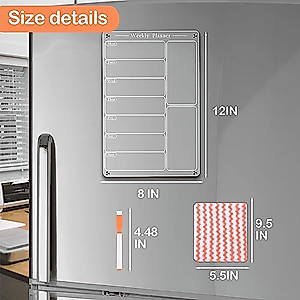 Latouni Acrylic Magnetic Menu Board for Kitchen,Acrylic Weekly Calendar for Fridge,Acrylic Dry Erase Board for Refrigerator,Clear Meal Planner for Fridge with 6 Magnetic Erasable Markers 8"x12"